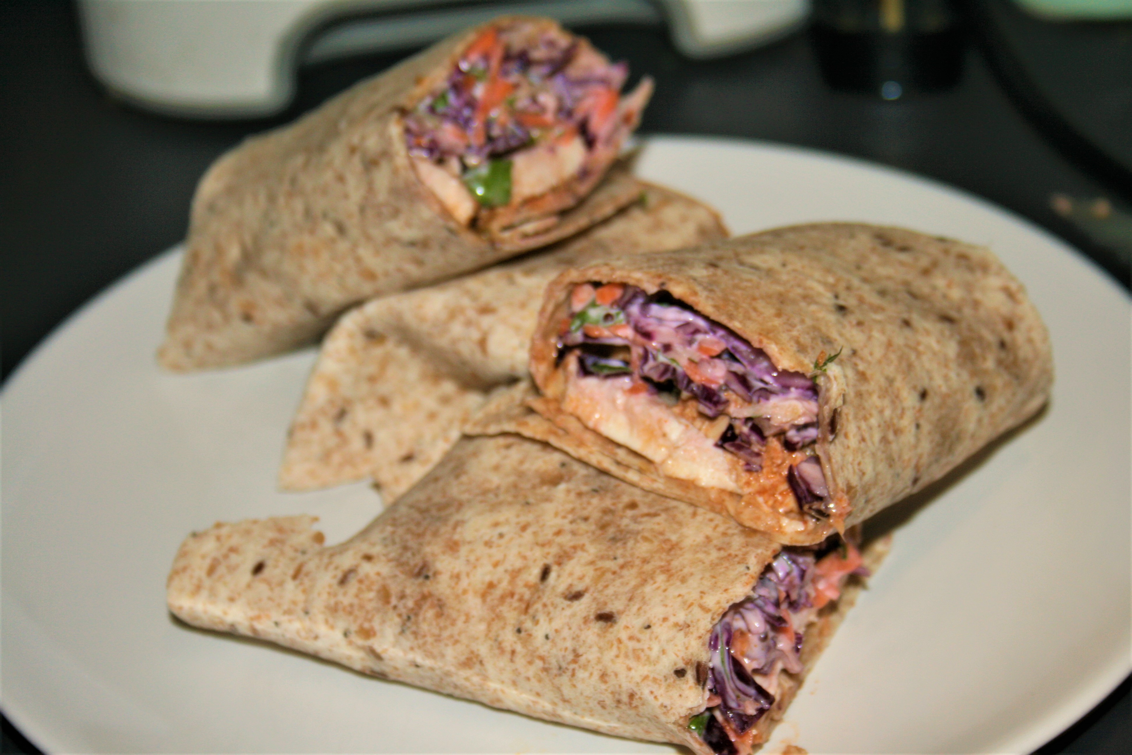 Peri peri chicken wraps with red cabbage slaw – Full As An Egg